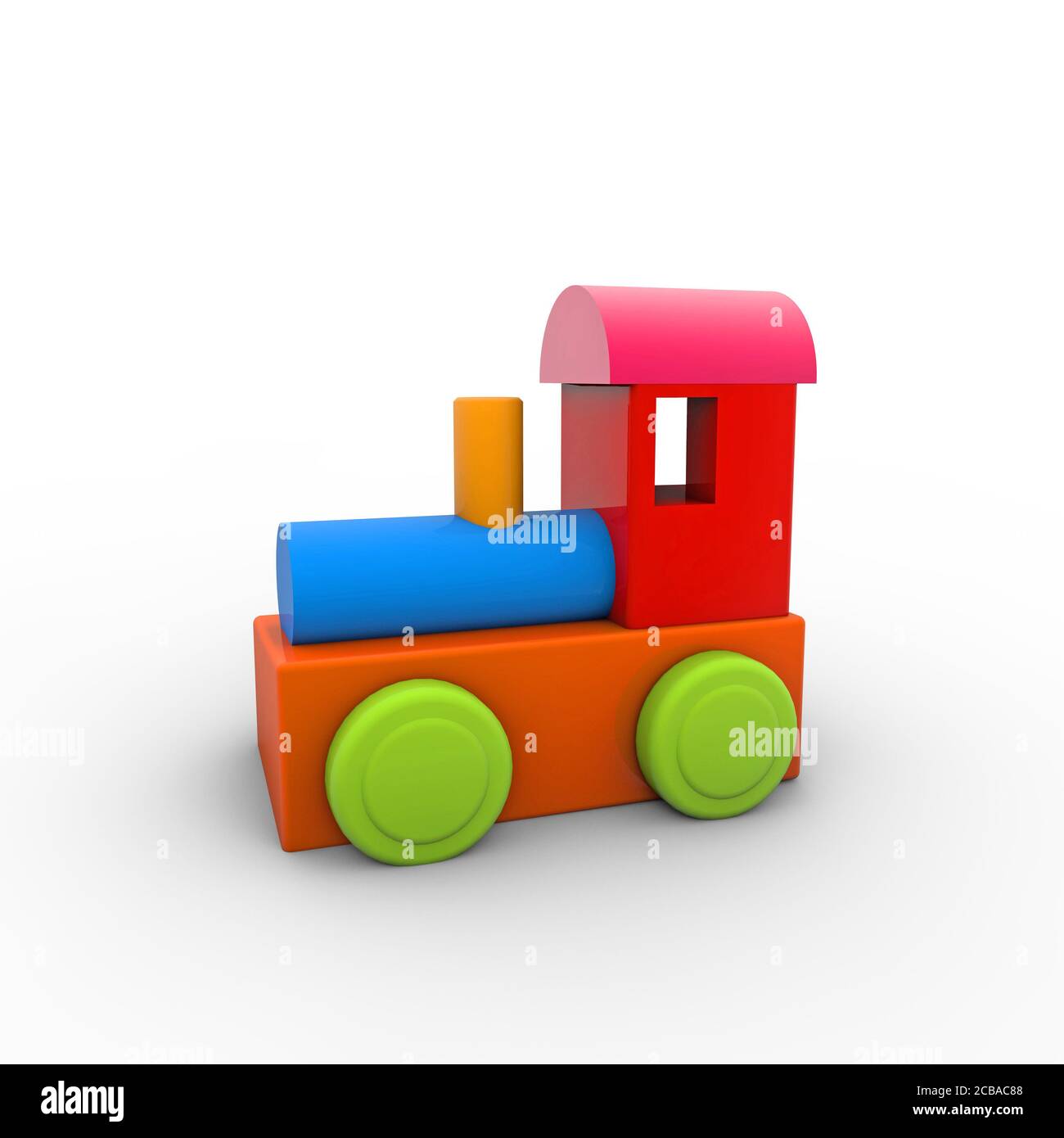 3d rendering illustration of colorful train front on a white background ...