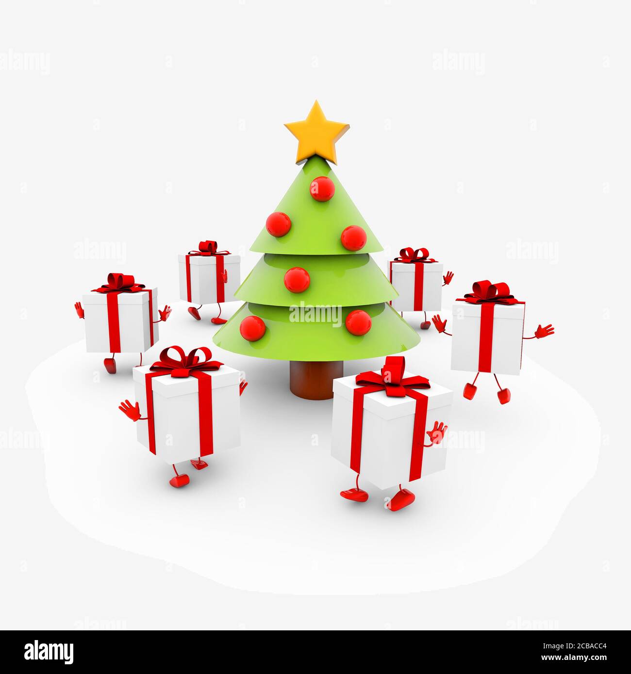 Illustration of a cartoon Christmas tree, with presents with arms and ...