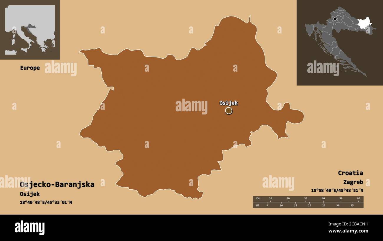 Shape of Osjecko-Baranjska, county of Croatia, and its capital ...