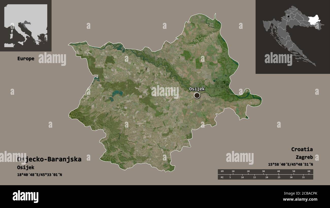 Shape of Osjecko-Baranjska, county of Croatia, and its capital ...