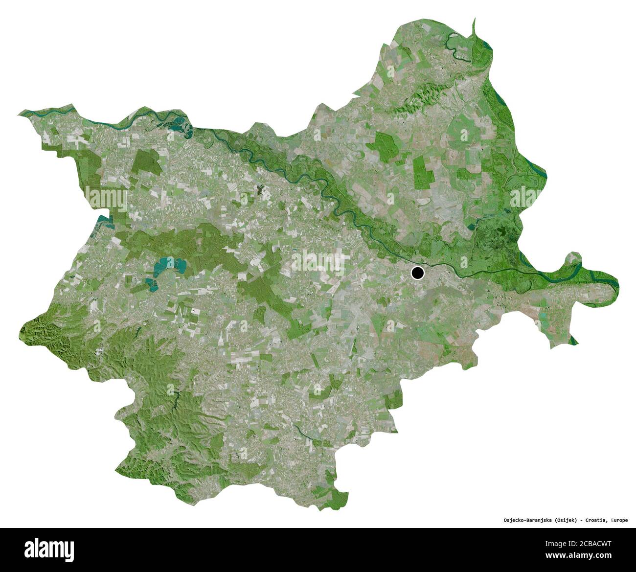 Shape of Osjecko-Baranjska, county of Croatia, with its capital ...