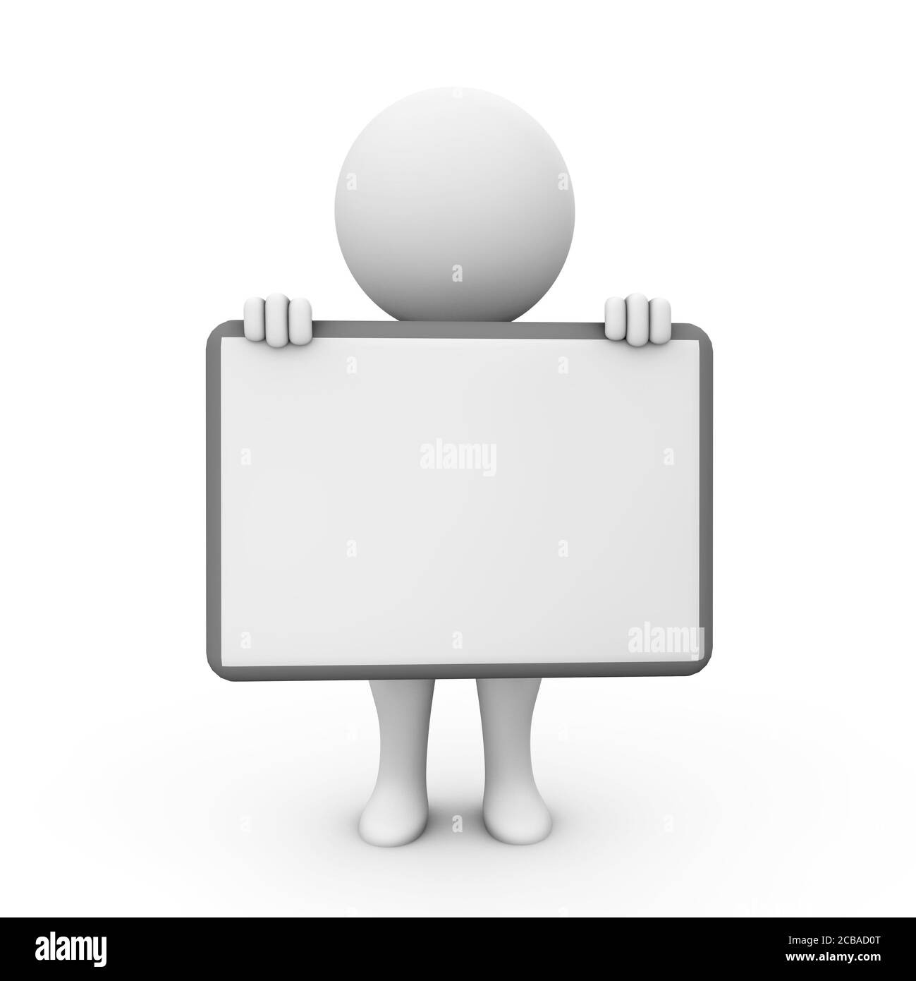 3D rendering of a white human figure holding a whiteboard with space ...