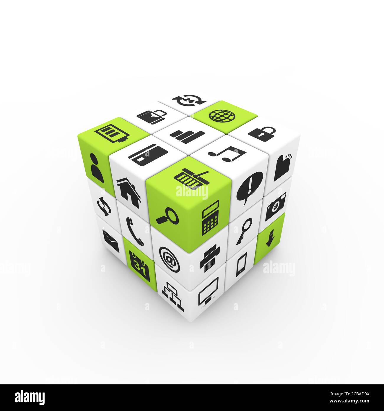 Illustration of a cube with social media symbols on it, on a white ...