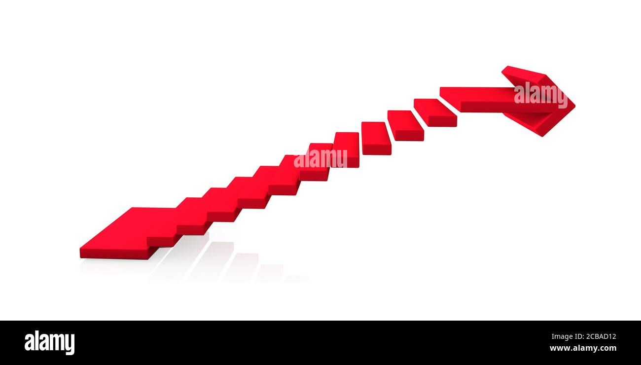 3D rendering illustration of steps forming an arrow of direction on a ...