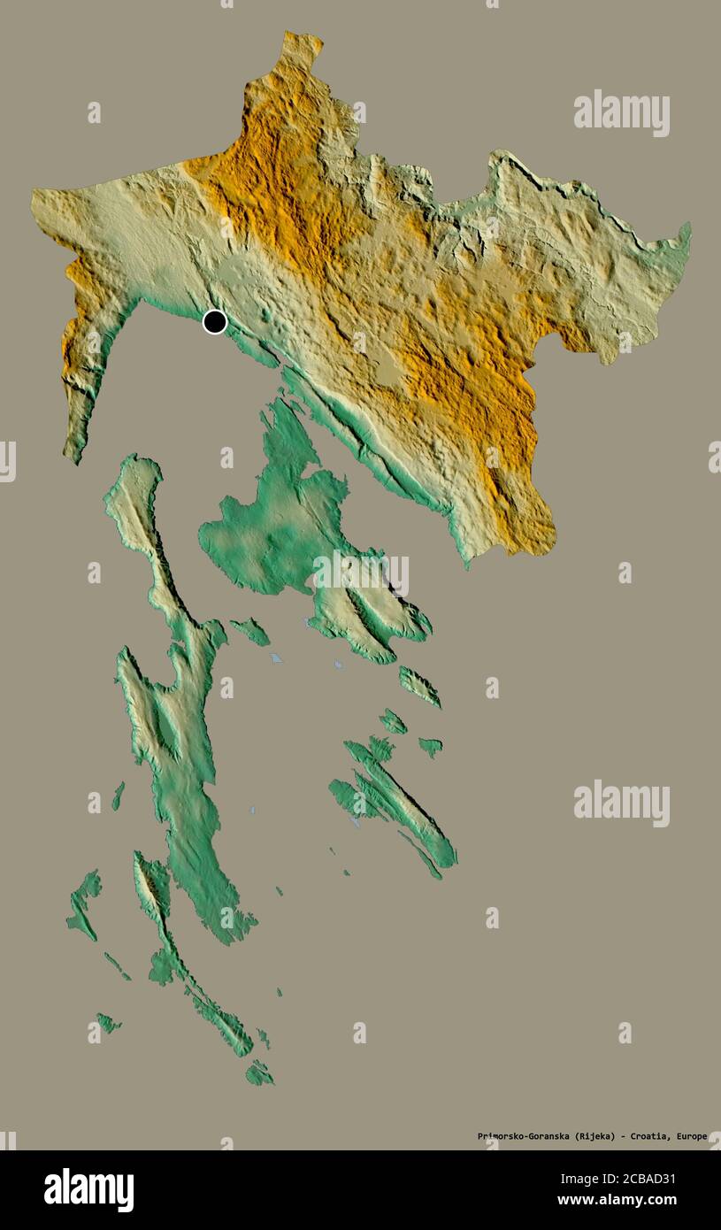 Shape of Primorsko-Goranska, county of Croatia, with its capital ...