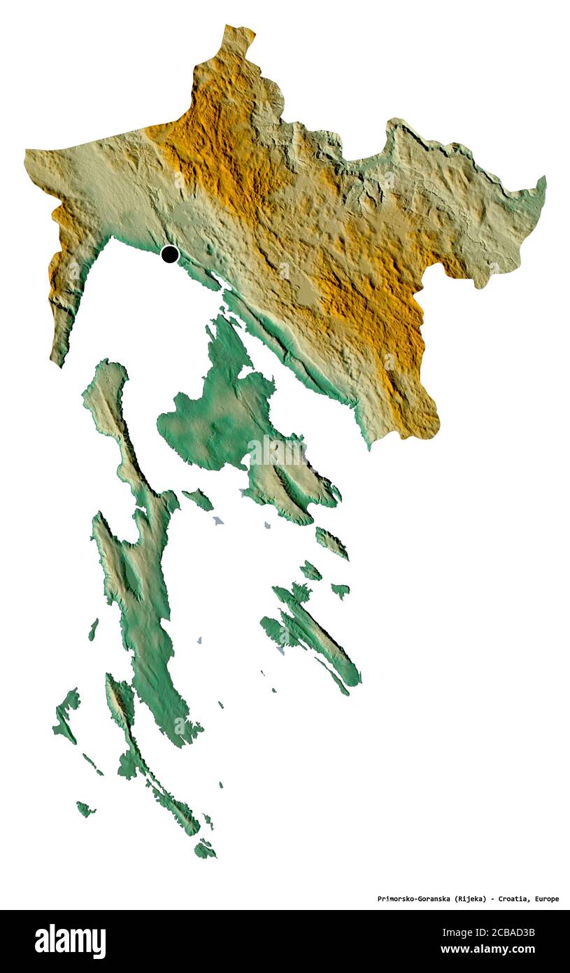 Shape of Primorsko-Goranska, county of Croatia, with its capital ...