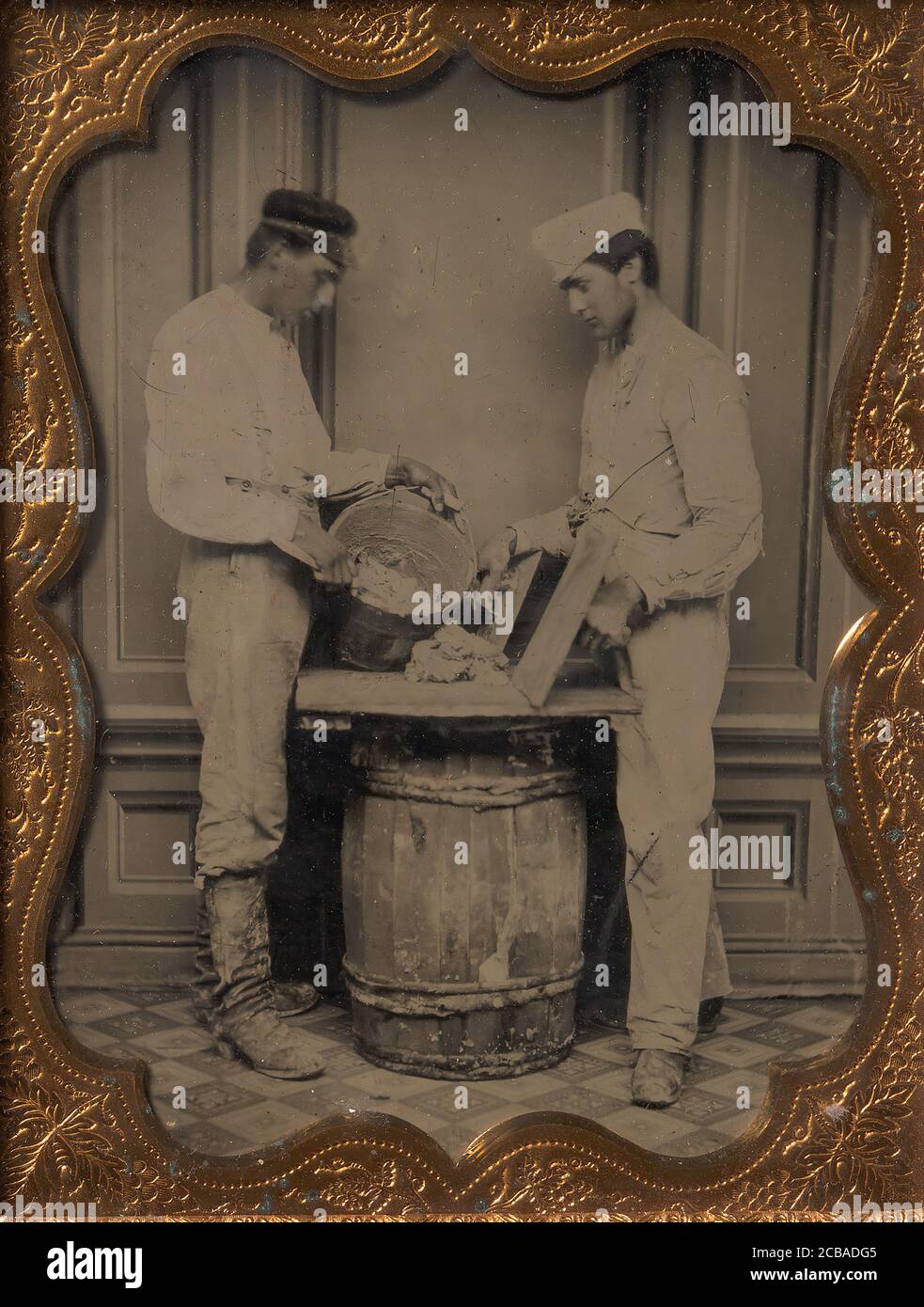 Two Plasterers Mixing Plaster, 1870-80s Stock Photo - Alamy