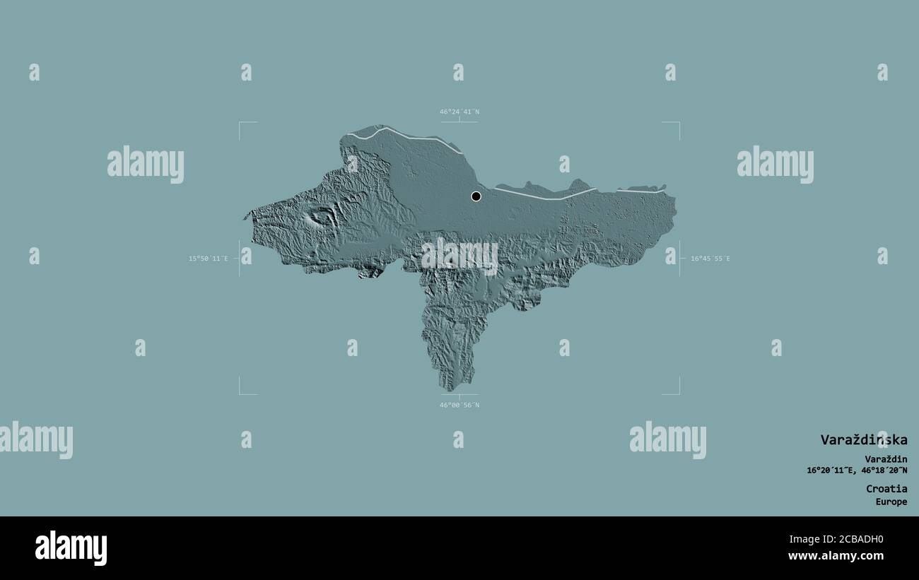 Area of Varaždinska, county of Croatia, isolated on a solid background ...