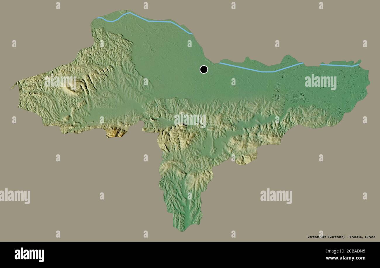 Shape of Varaždinska, county of Croatia, with its capital isolated on a ...