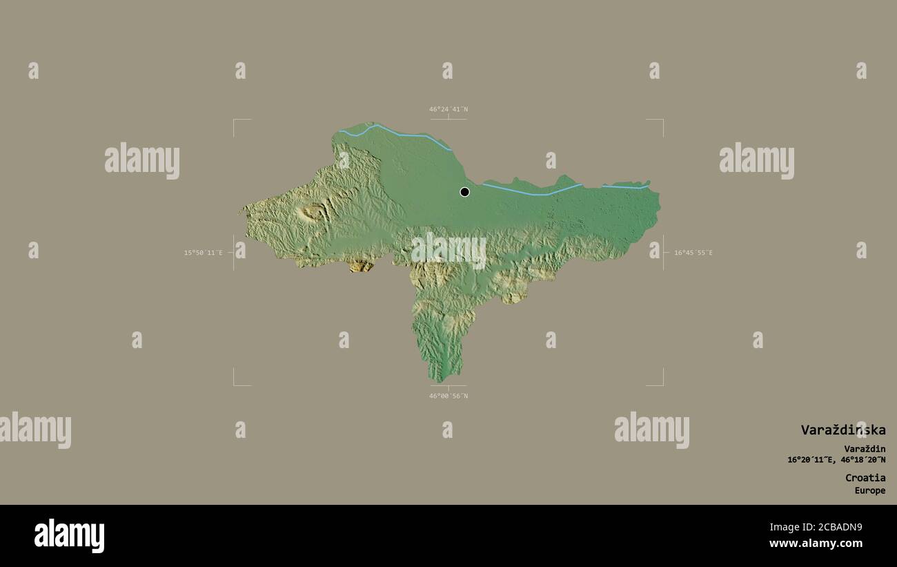 Area of Varaždinska, county of Croatia, isolated on a solid background ...