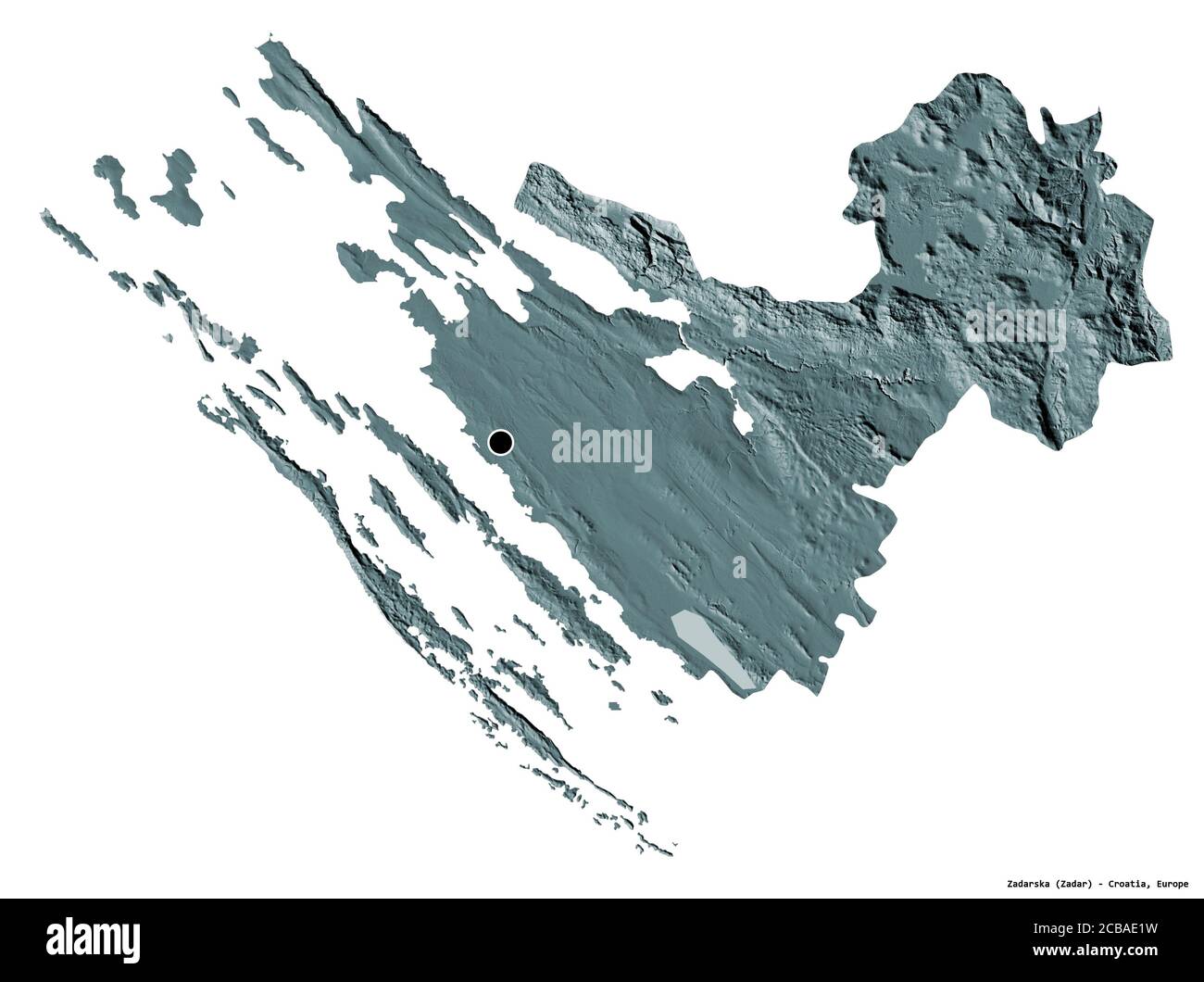 Shape of Zadarska, county of Croatia, with its capital isolated on ...