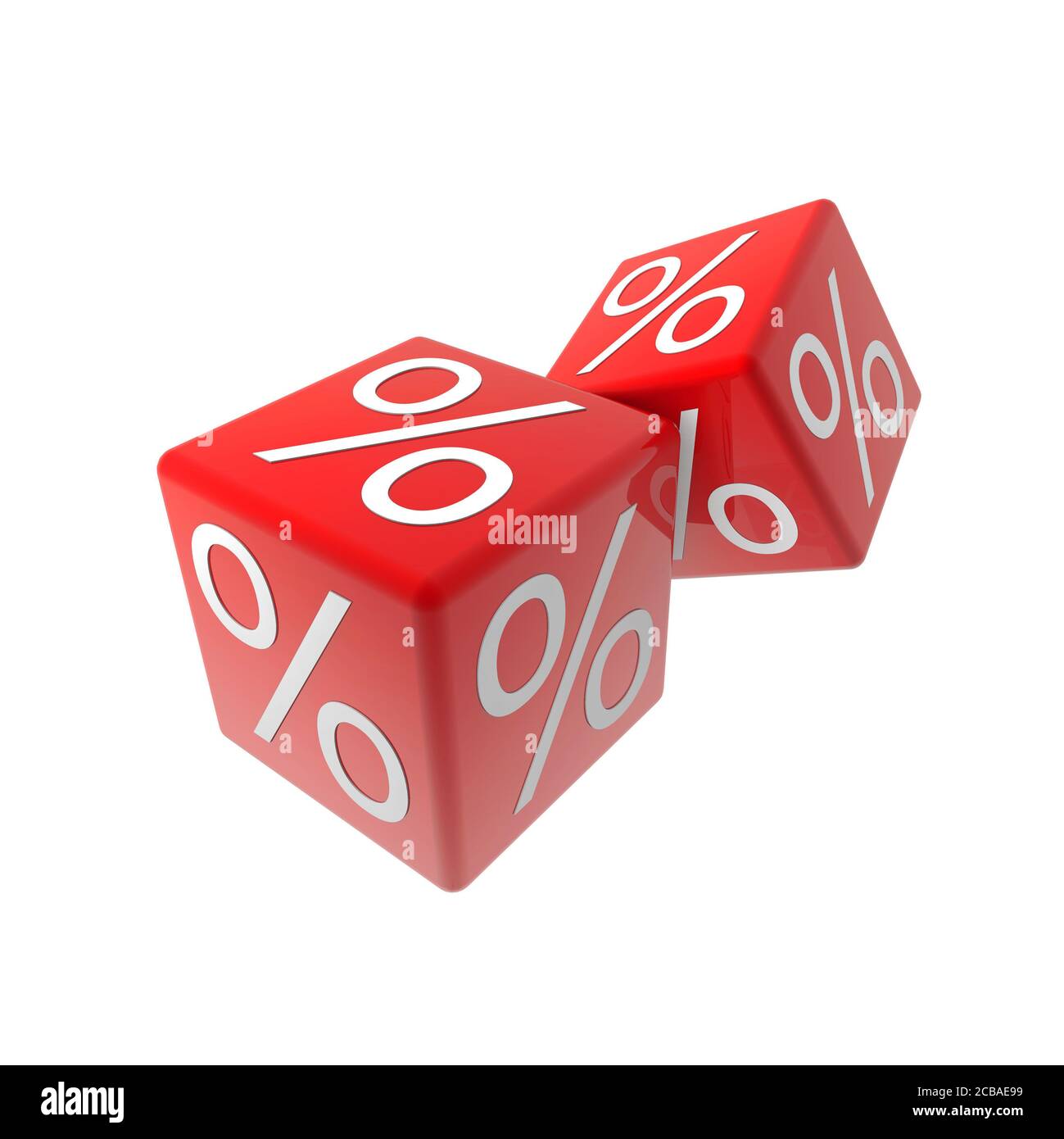 3d rendering illustration of two red cubes with percentage symbol on a ...