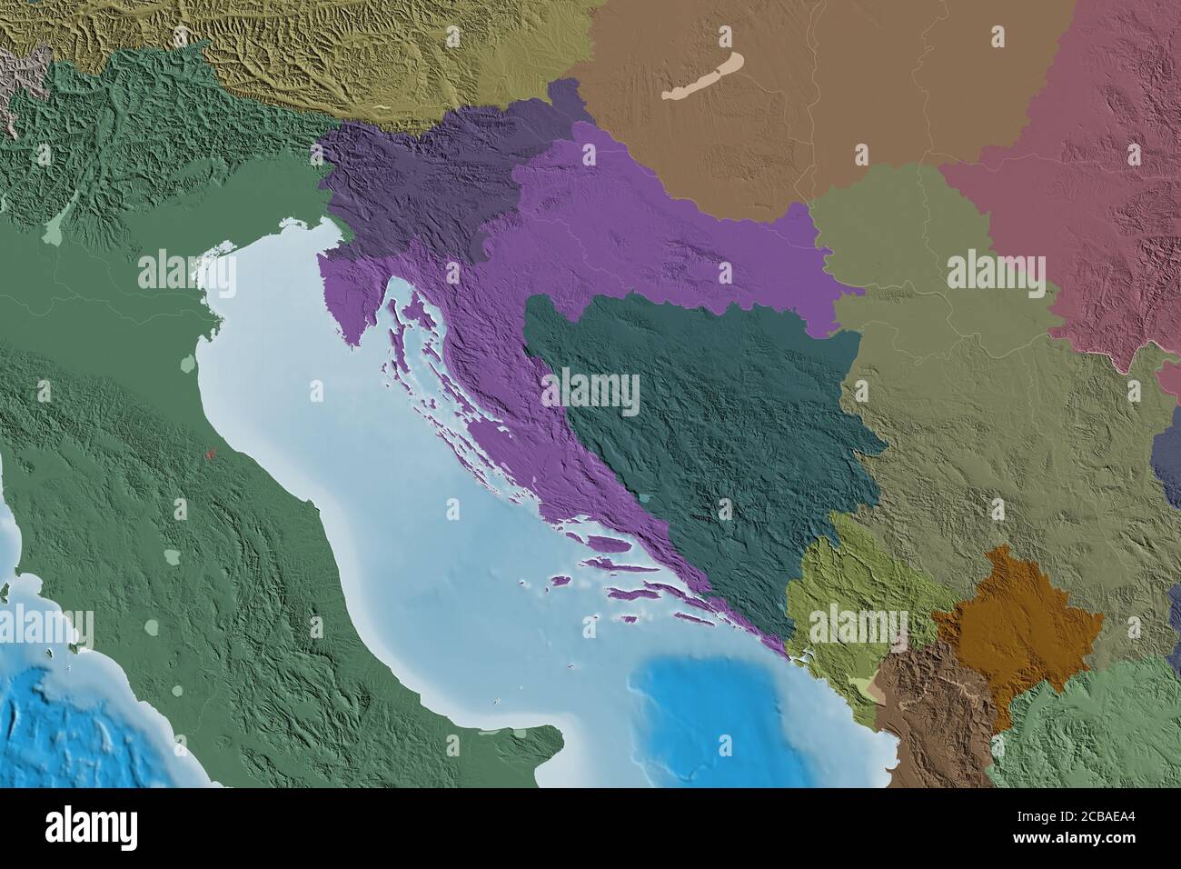 Extended area of Croatia. Colored elevation map. 3D rendering Stock ...