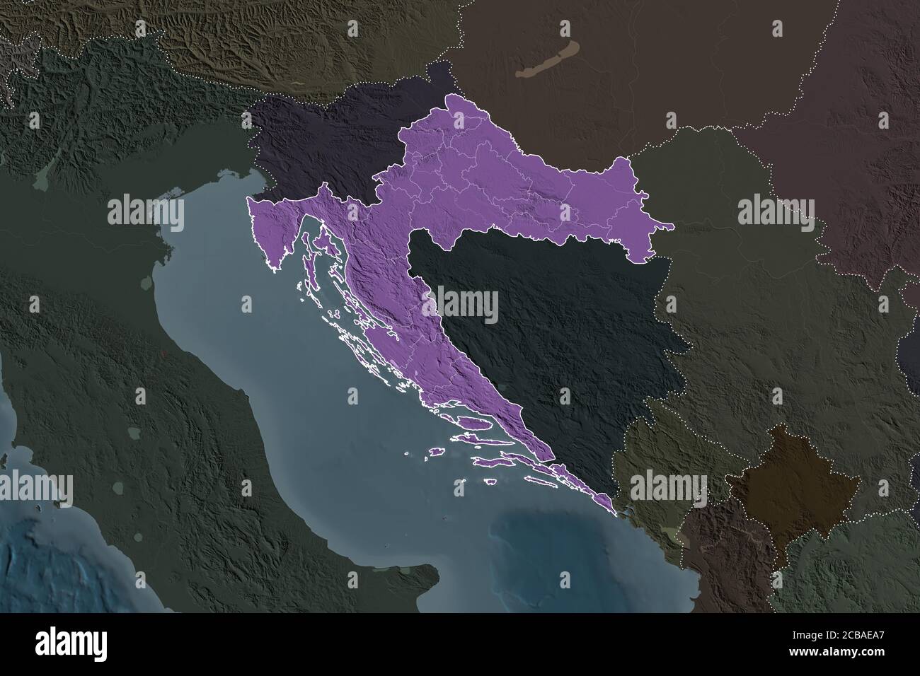 Shape of Croatia separated by the desaturation of neighboring areas ...