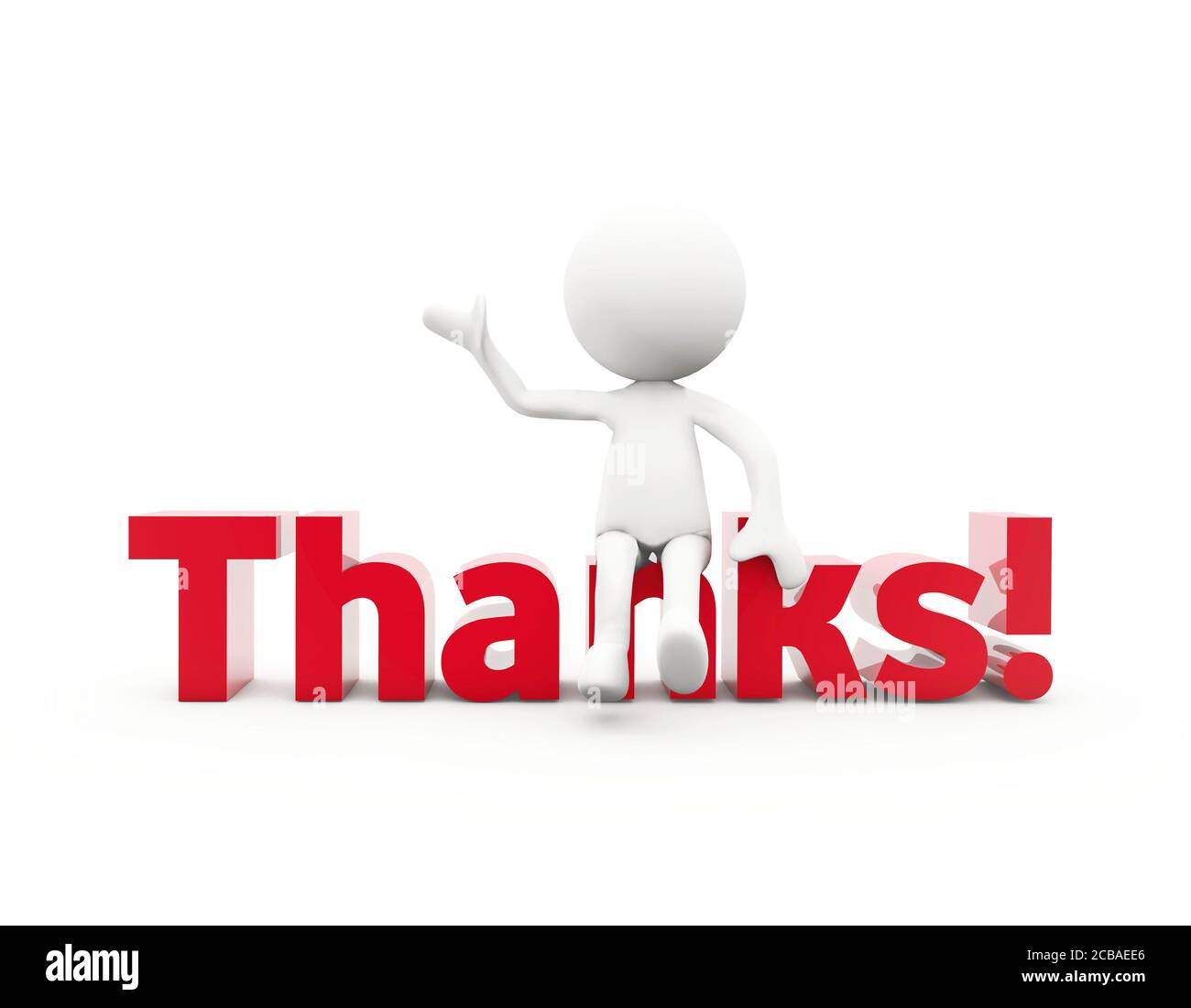 3D rendering illustration of the word THANKS in red letters and a human ...