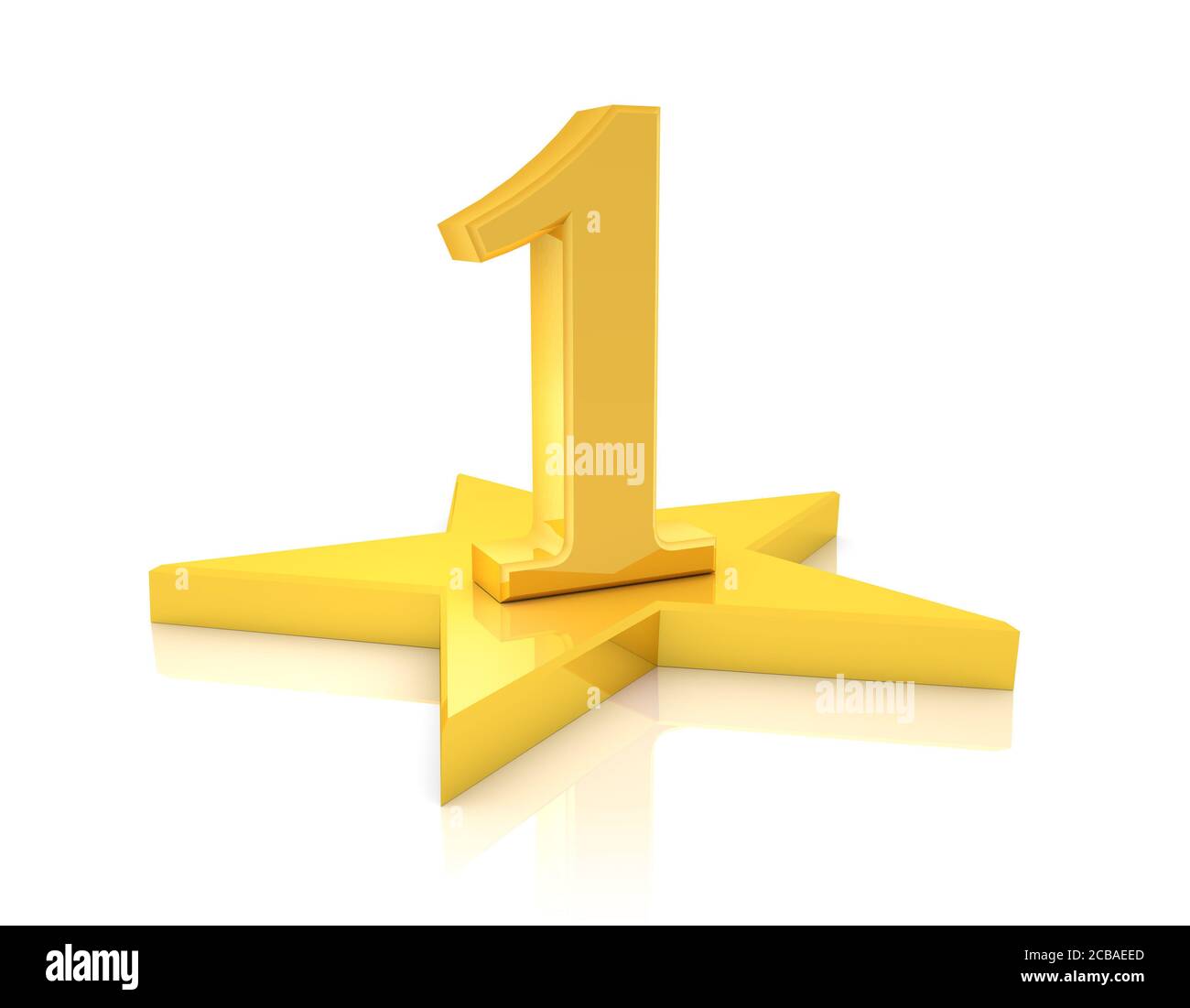3D rendering of a gold number one on a star isolated on a white ...