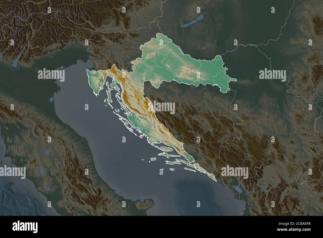 Shape of Croatia separated by the desaturation of neighboring areas ...