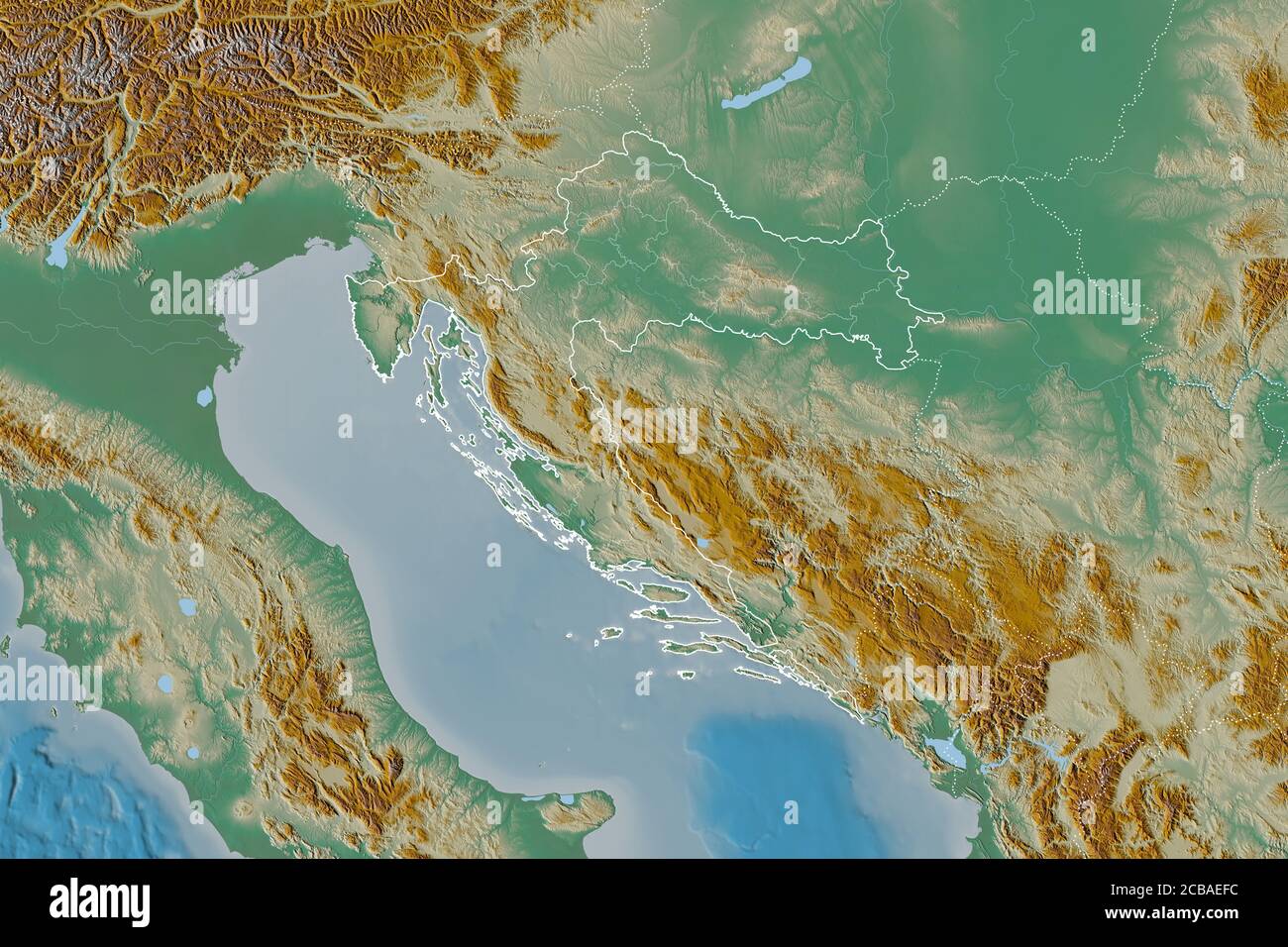 Extended area of Croatia with country outline, international and ...