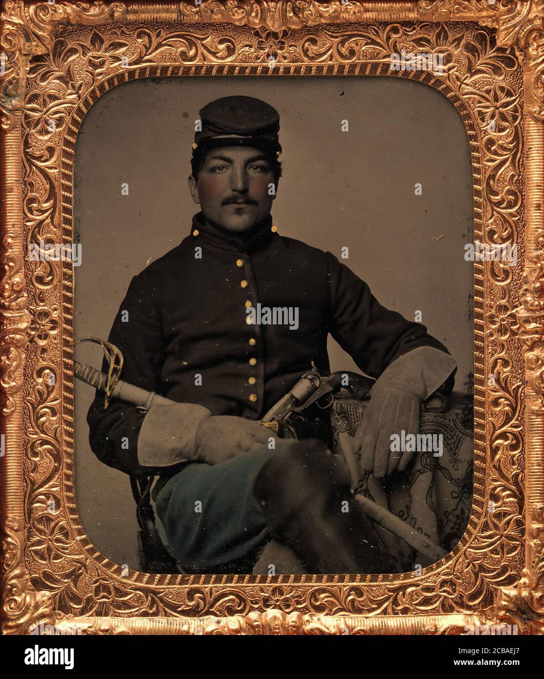 Union Cavalry Soldier, Seated, with Sword and Handgun, 1861-65 Stock ...