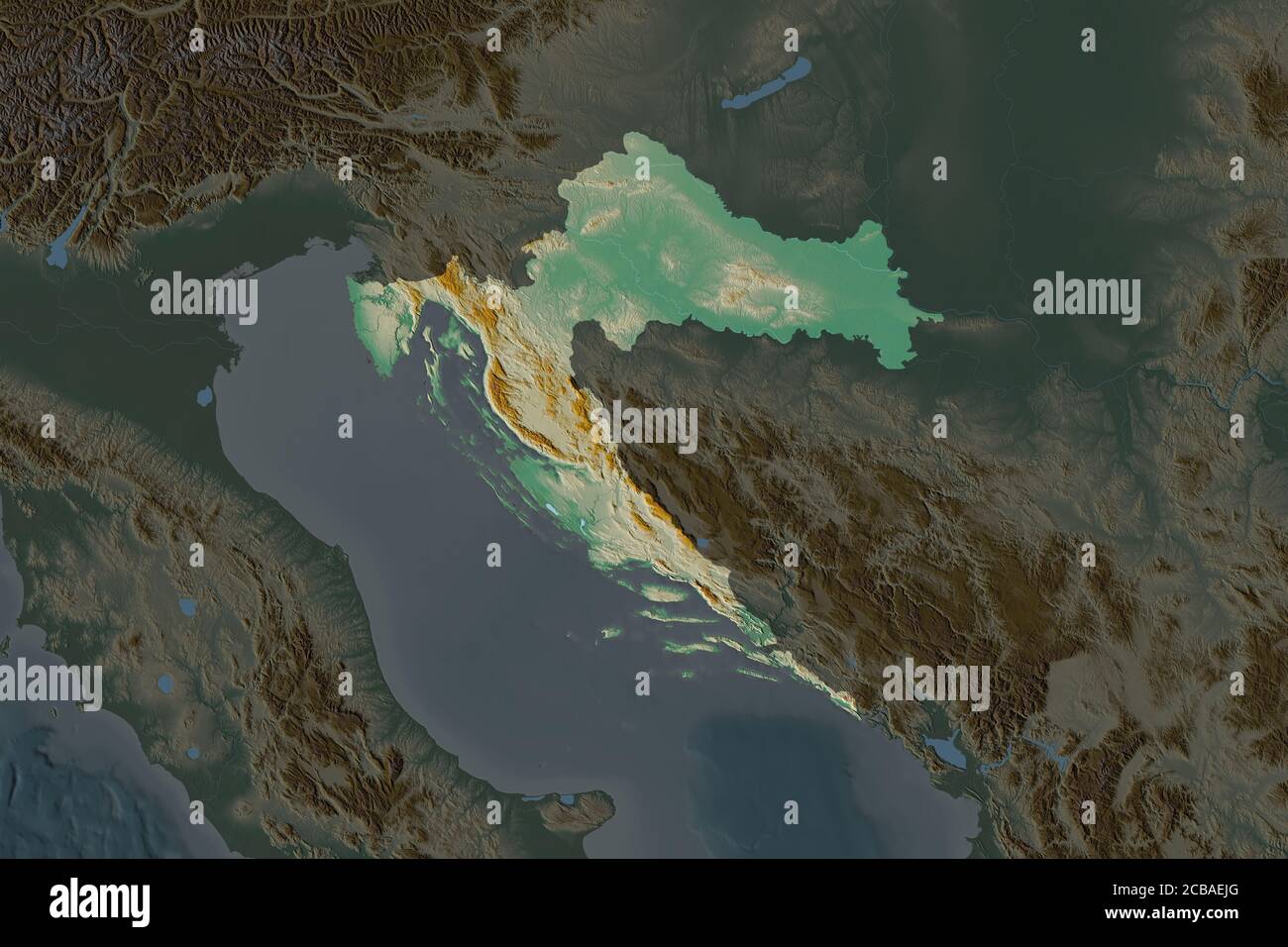 Shape of Croatia separated by the desaturation of neighboring areas ...