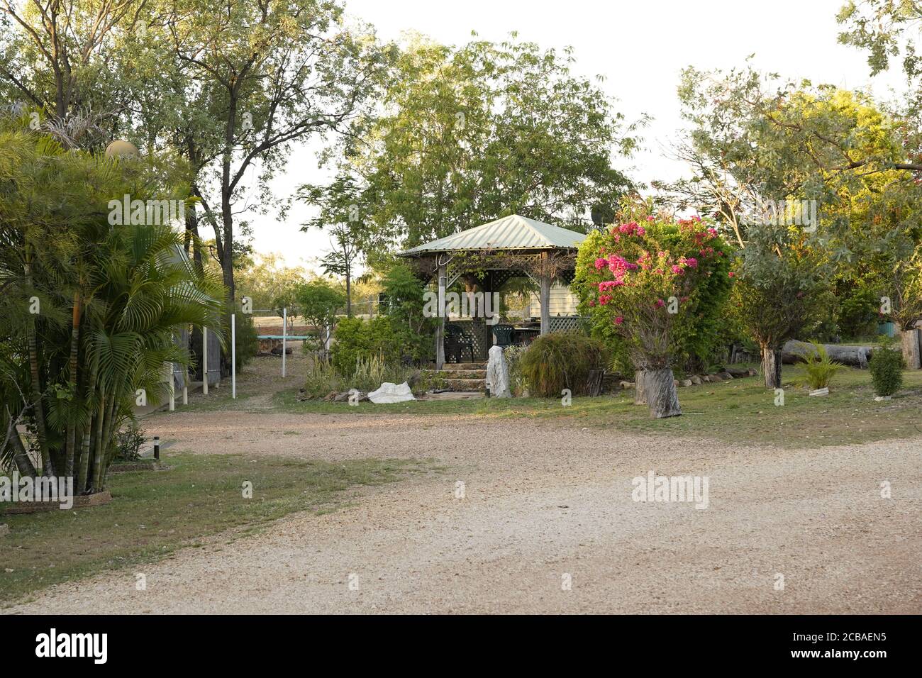 Tropical buildings and gardens in sunny rubyvale Australia Stock Photo ...