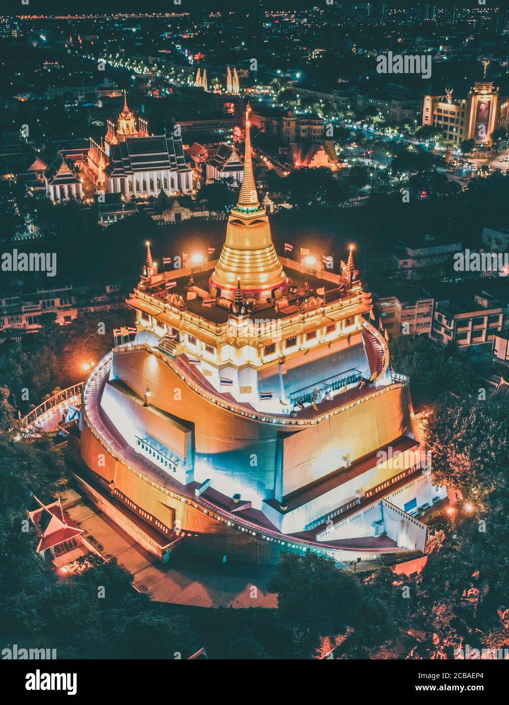 Aerial view of Wat Saket Golden Mount temple in Bangkok old town in Thailand Stock Photo - Alamy