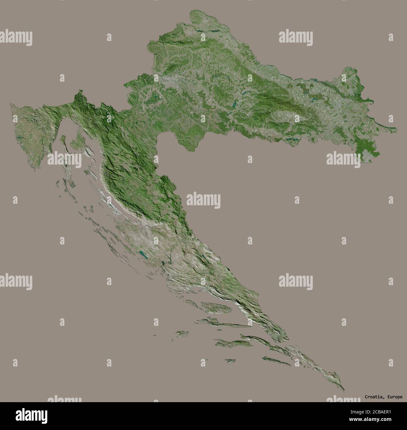 Shape of Croatia with its capital isolated on a solid color background ...