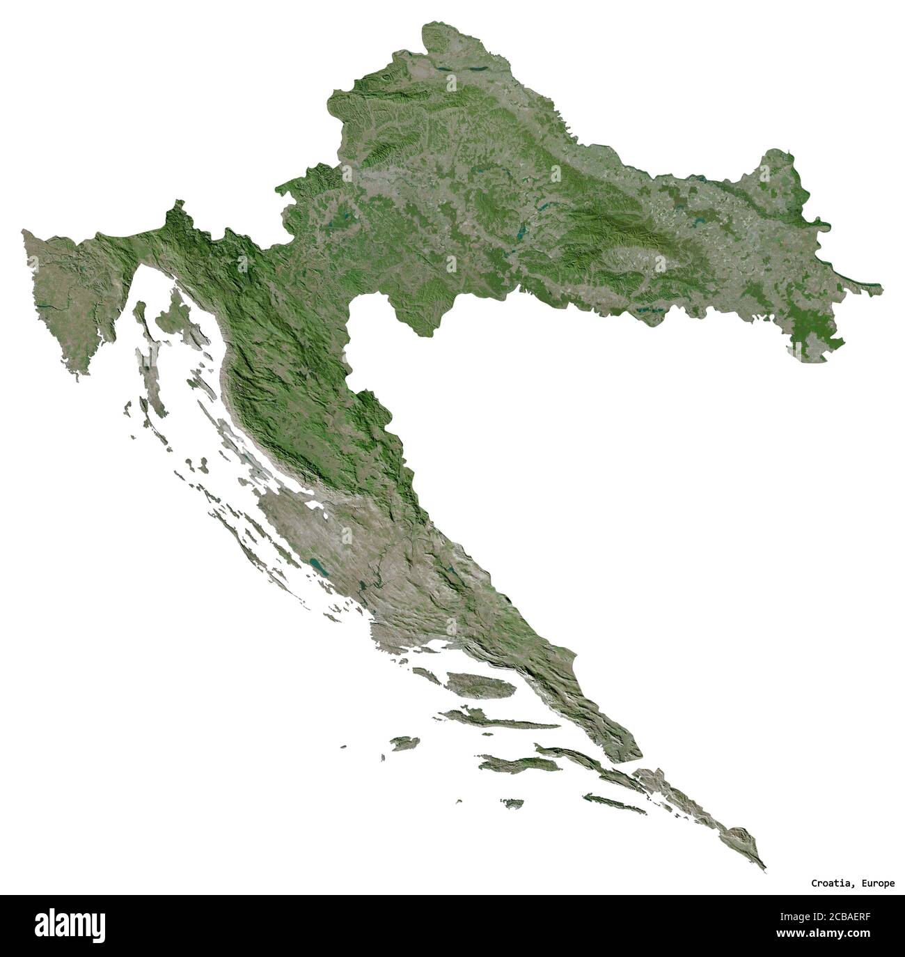 Shape of Croatia with its capital isolated on white background ...