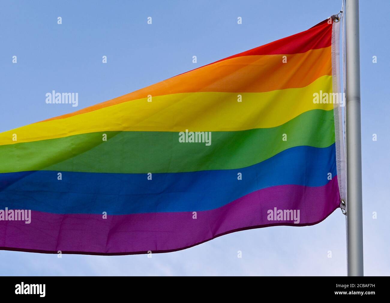 Reichenberg, Germany. 10th Aug, 2020. The rainbow flag is waving before ...