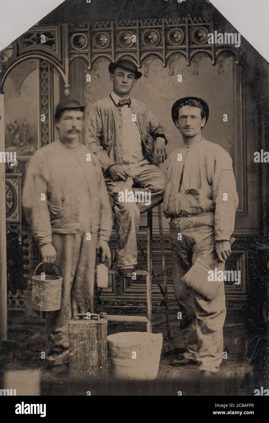 Three Painters, Arranged On and Around a Ladder, with Brushes, Bucket ...