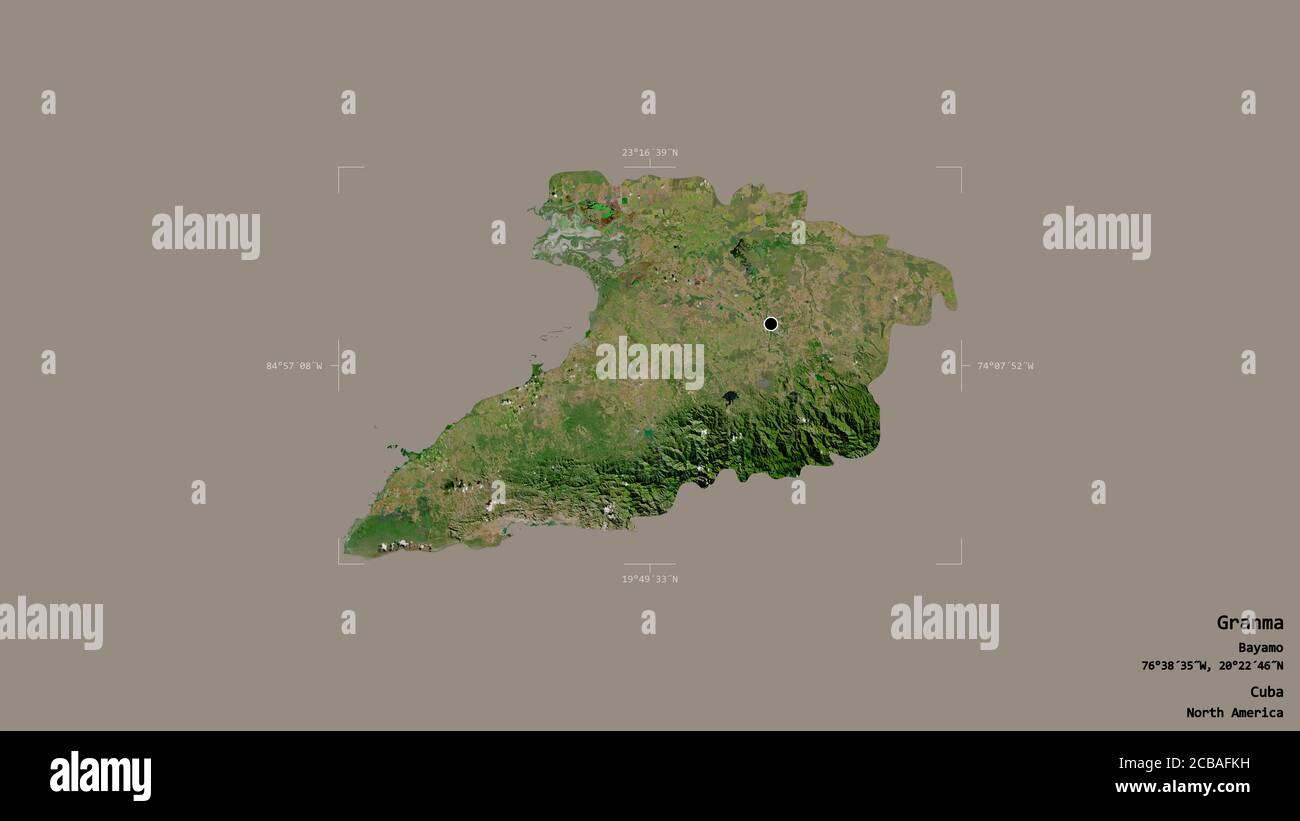 Area of Granma, province of Cuba, isolated on a solid background in a ...