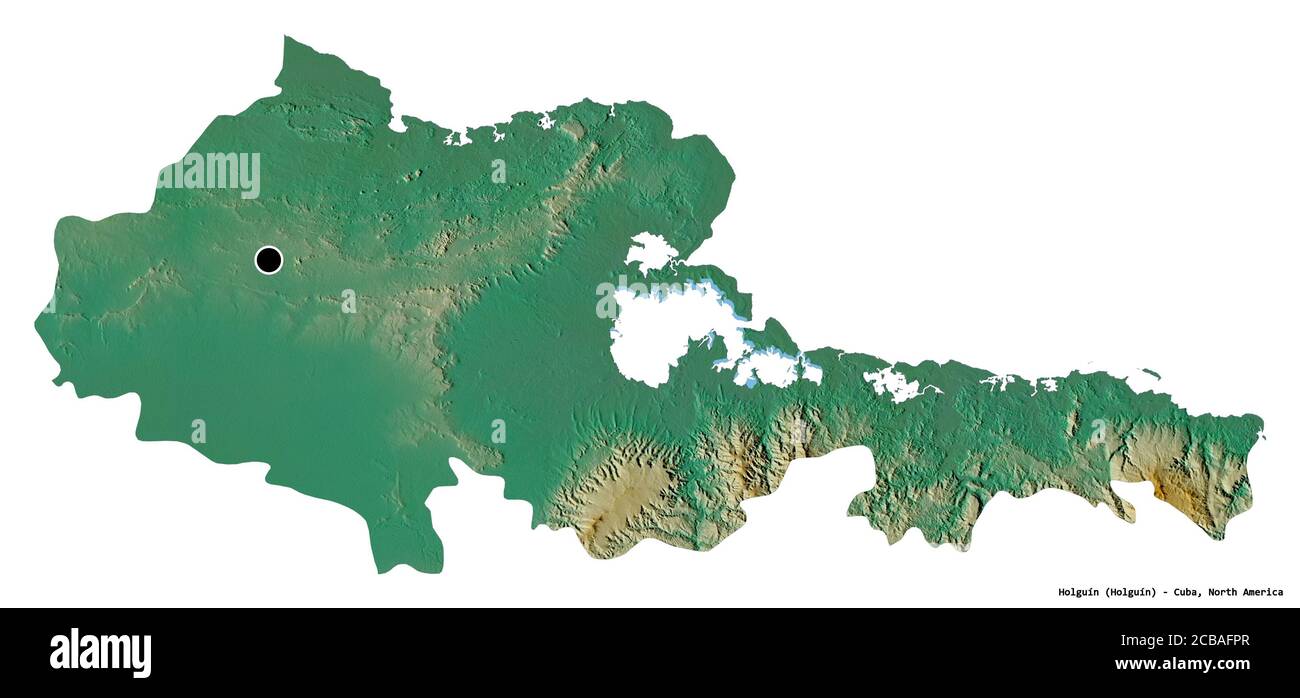 Shape of Holguín, province of Cuba, with its capital isolated on white ...