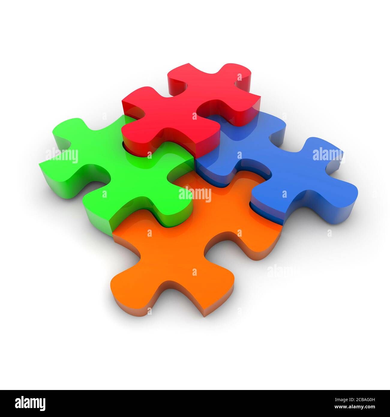 3D rendering of green, red, blue, and orange puzzle pieces isolated on ...