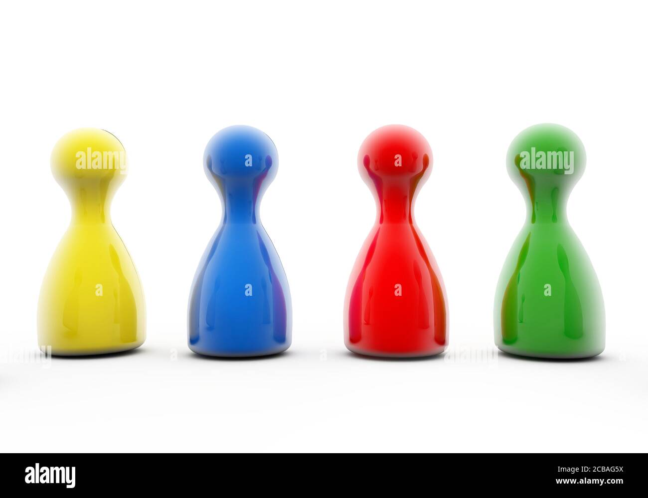 3D rendering of red, yellow, blue, and green game figures isolated on a ...