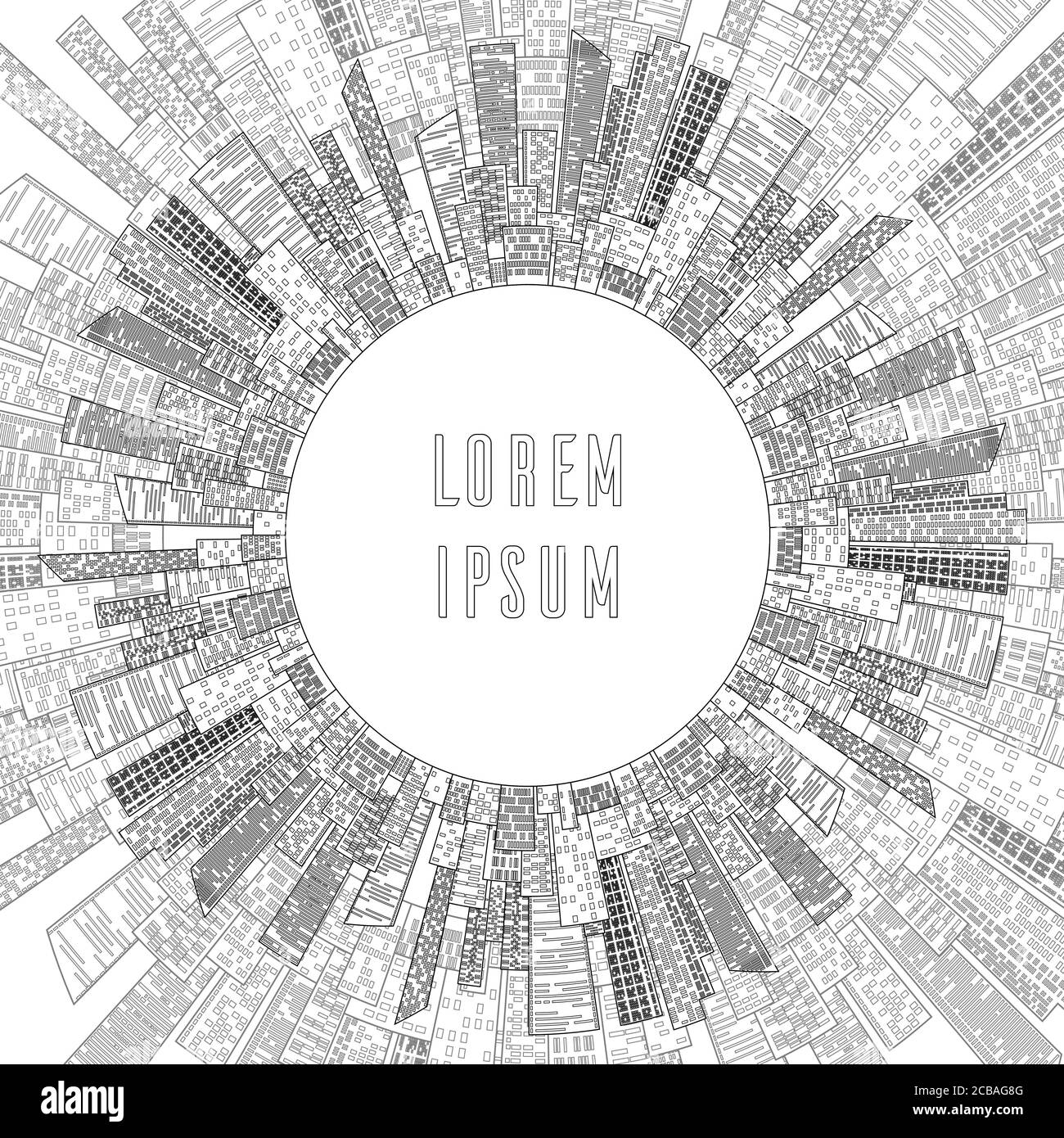 Vector illustration round frame of outline of skyscrapers and place for ...
