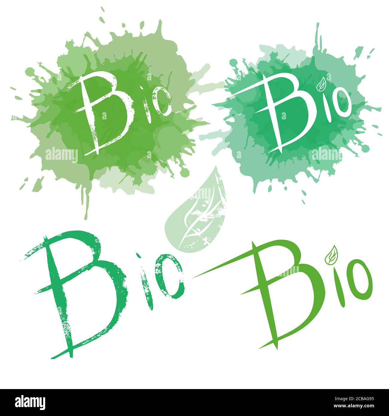 Set of handwritten calligraphy inscription Bio with watercolor splashes ...