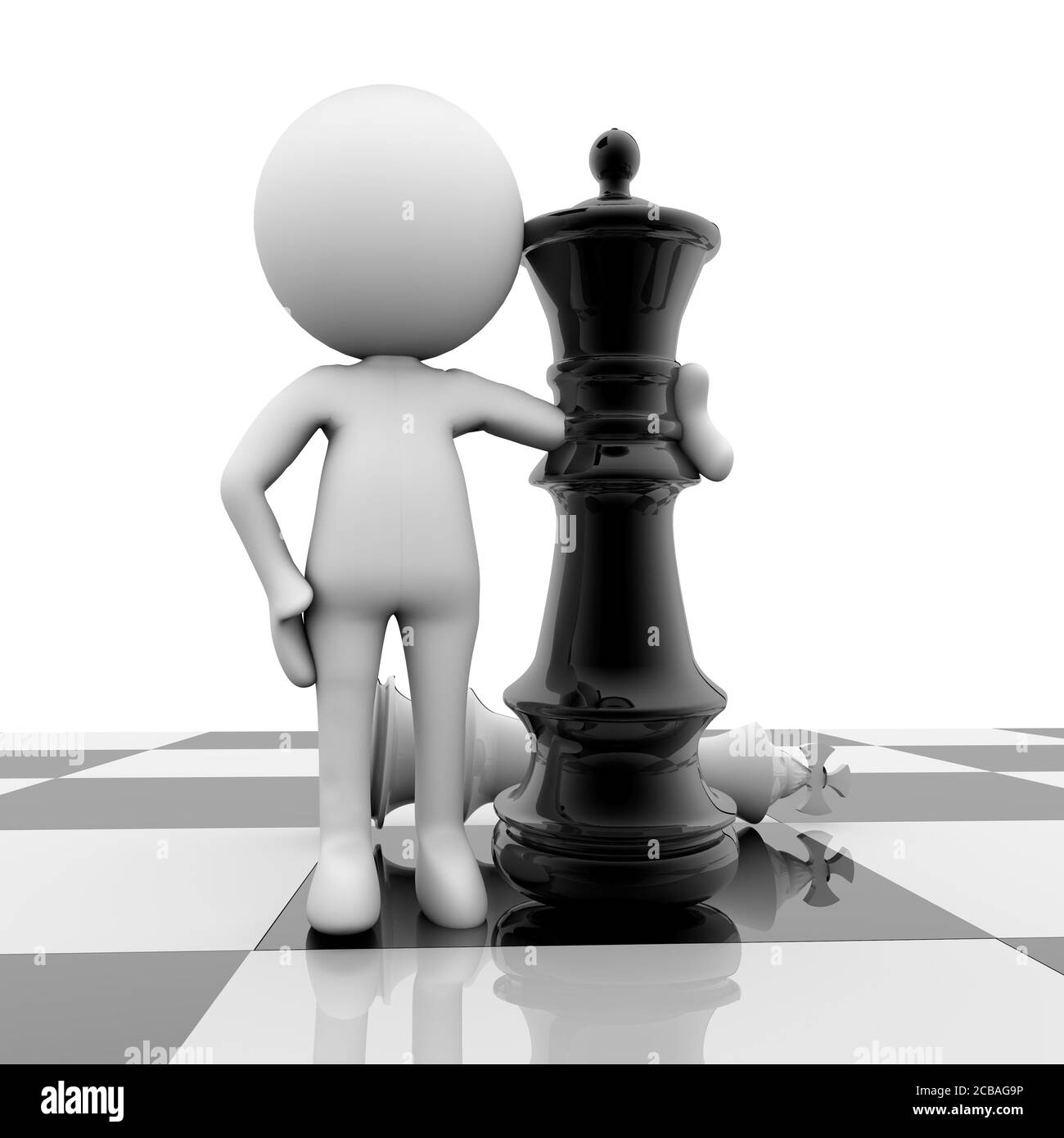 3D rendering illustration of a chess player figure hugging a pawn on a ...