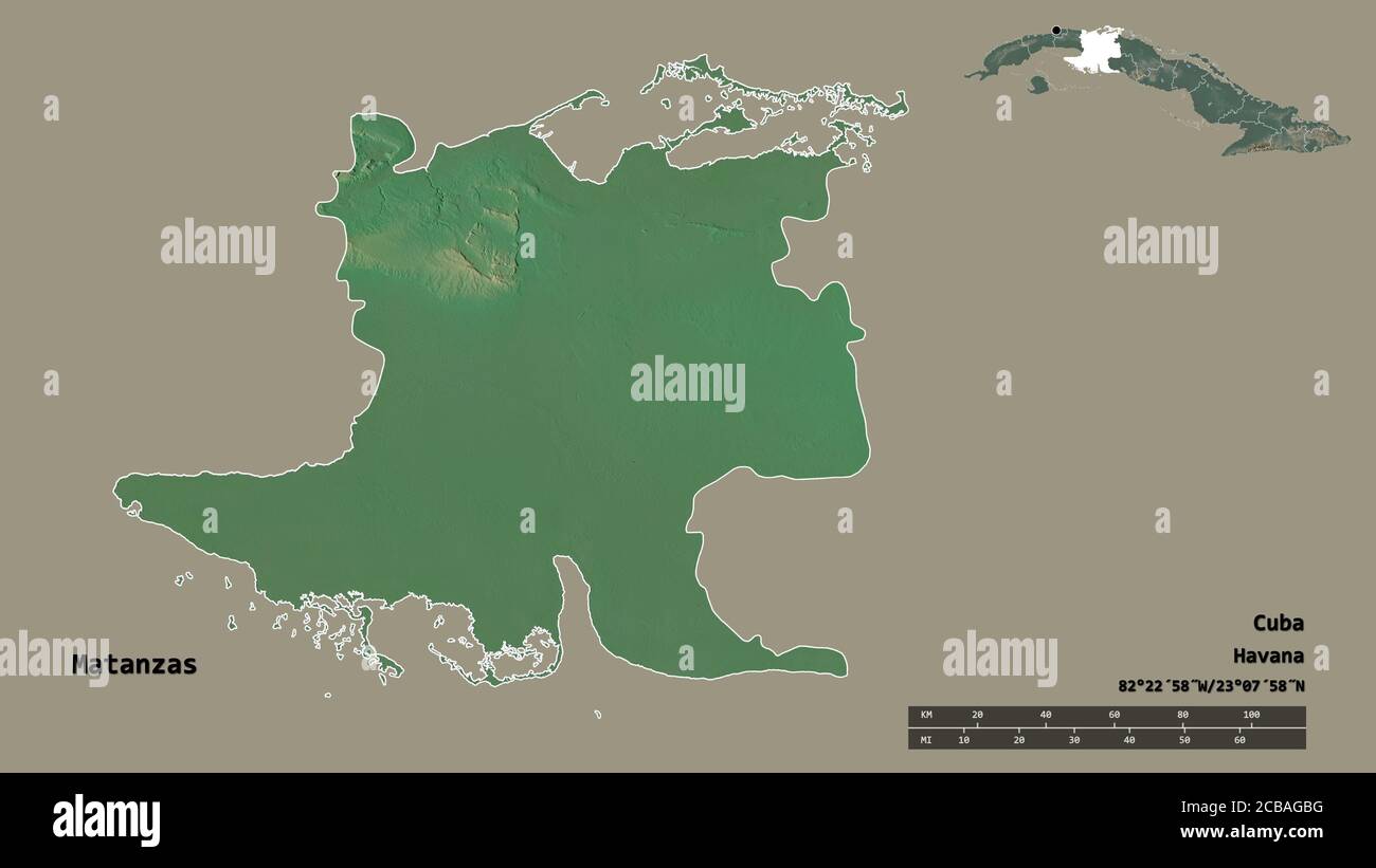 Shape of Matanzas, province of Cuba, with its capital isolated on solid ...