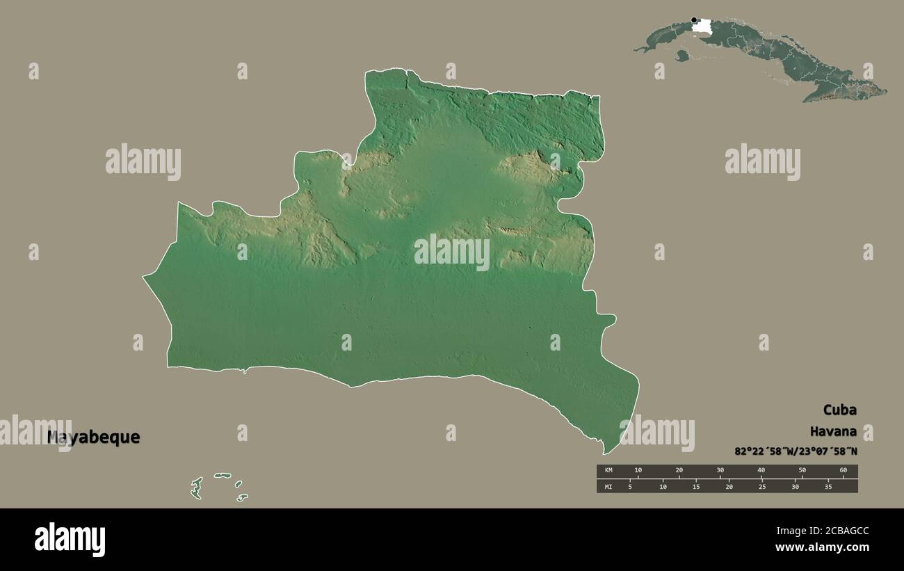 Shape of Mayabeque, province of Cuba, with its capital isolated on ...