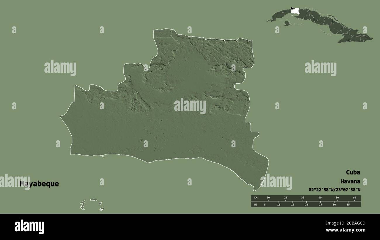 Shape of Mayabeque, province of Cuba, with its capital isolated on ...