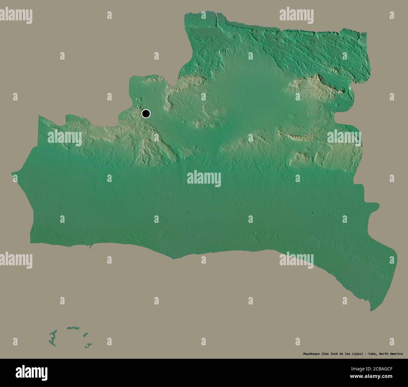 Shape of Mayabeque, province of Cuba, with its capital isolated on a ...