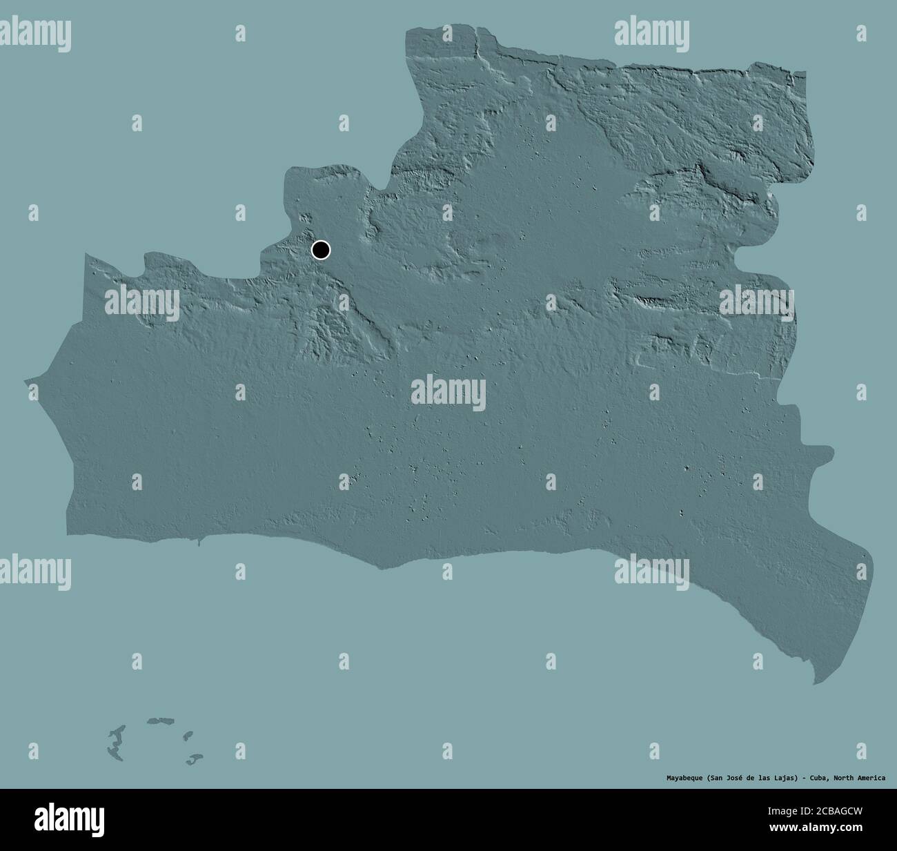 Shape of Mayabeque, province of Cuba, with its capital isolated on a ...