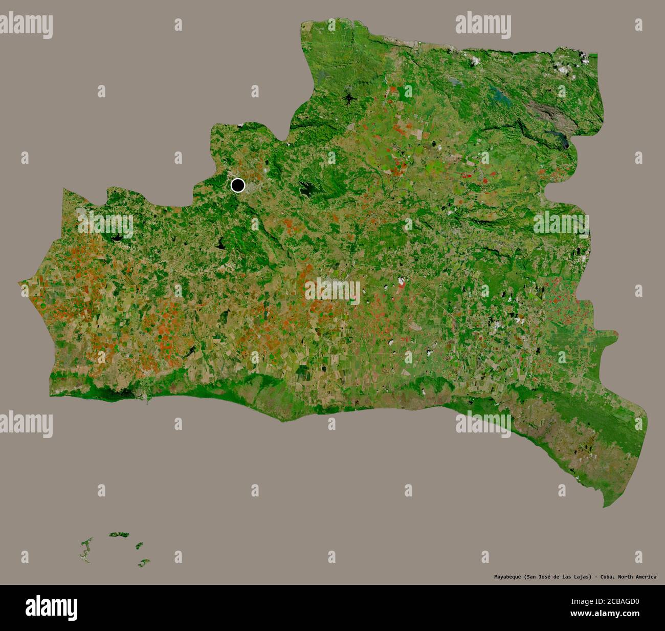Shape of Mayabeque, province of Cuba, with its capital isolated on a ...