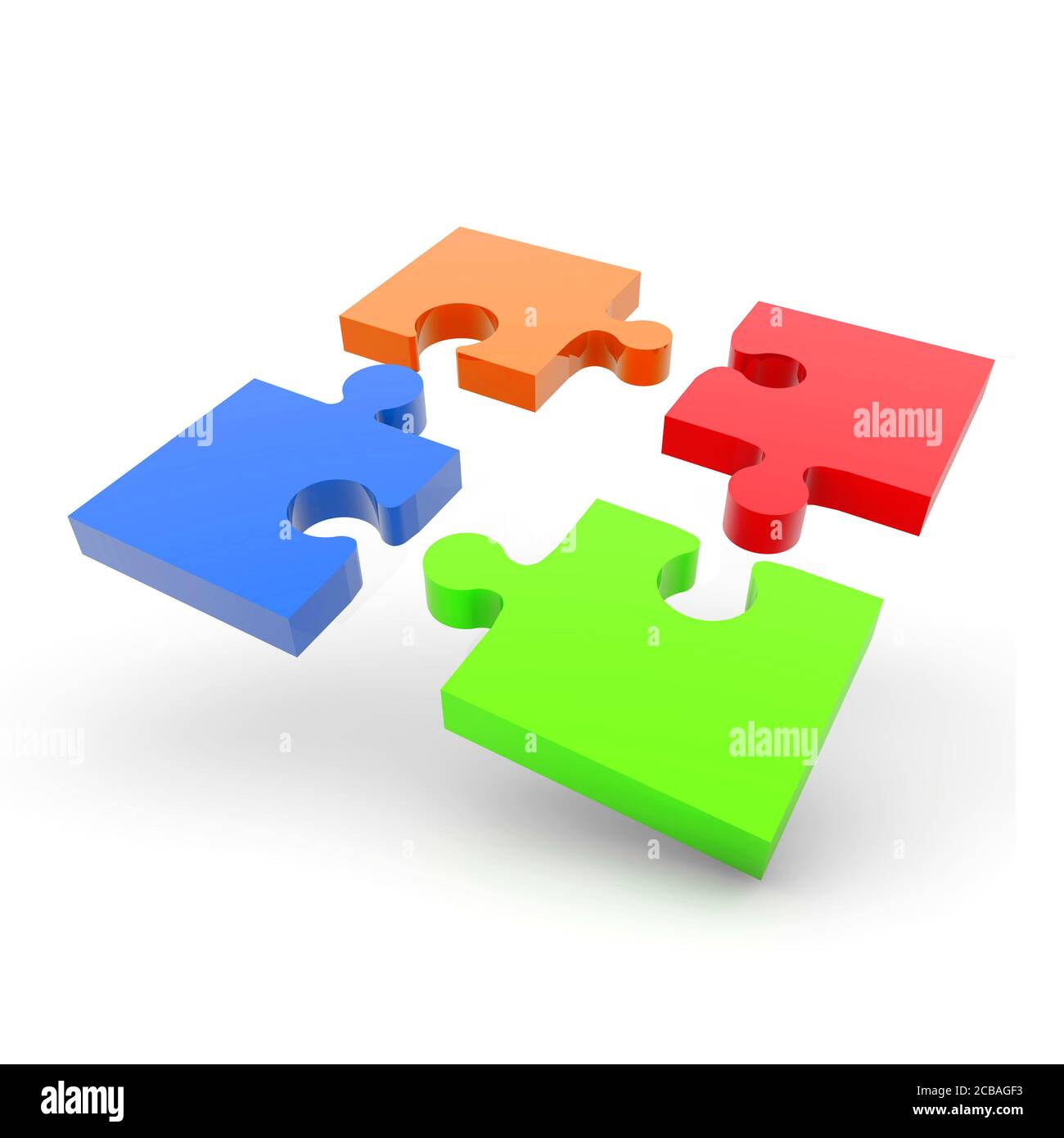 Illustration of four colorful puzzle pieces about to form a square on a ...