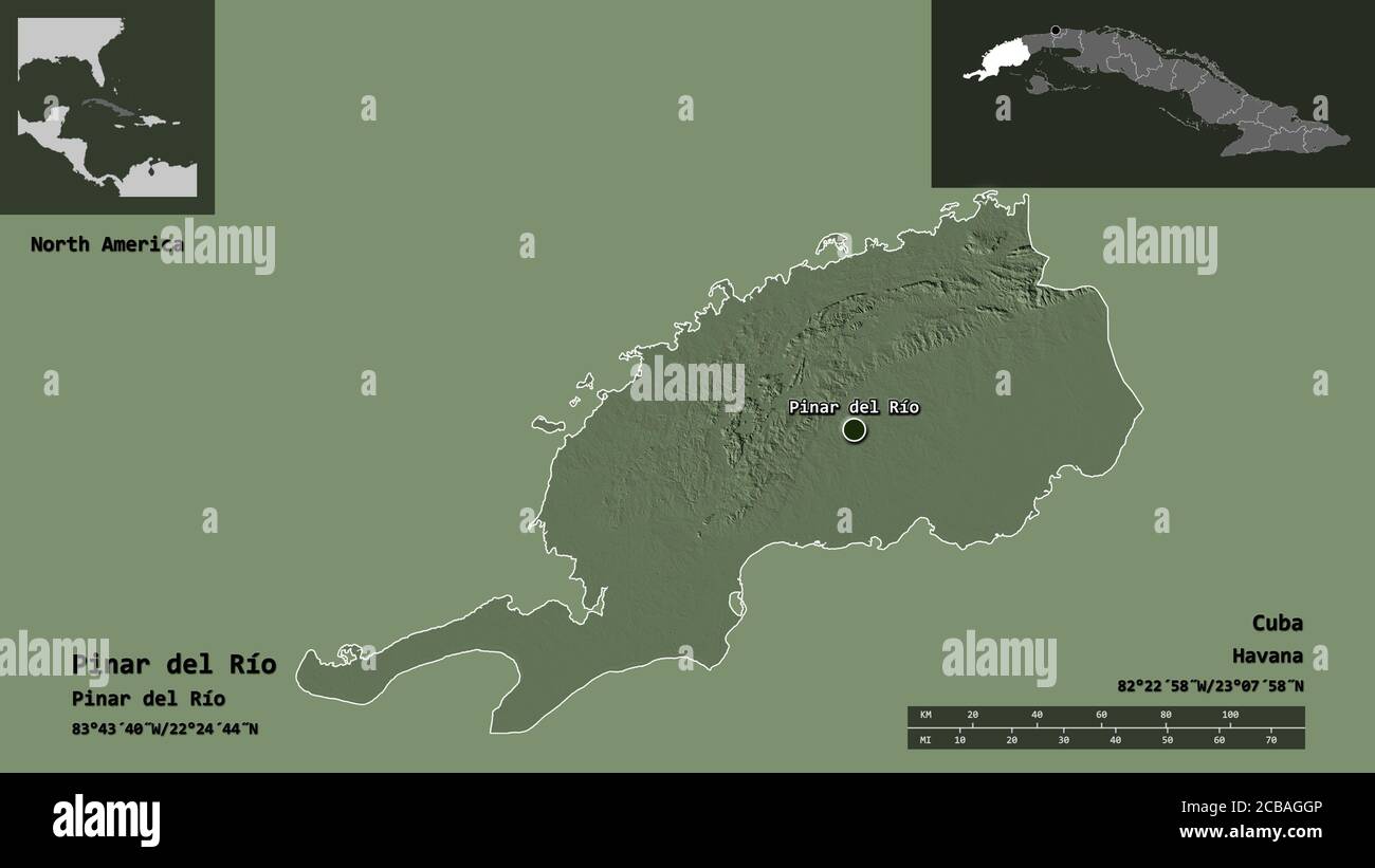 Shape of Pinar del Río, province of Cuba, and its capital. Distance ...