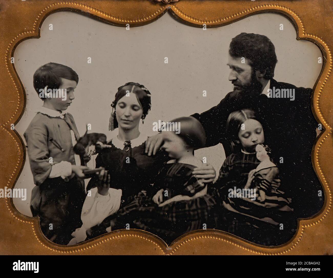 Informal Studio Portrait of Young Family with Three Children, 1850s-60s ...
