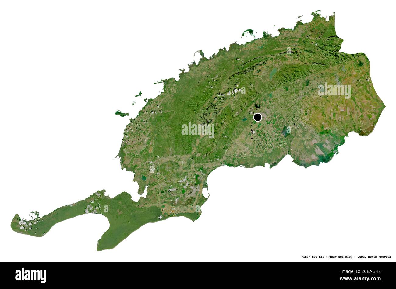 Shape of Pinar del Río, province of Cuba, with its capital isolated on ...