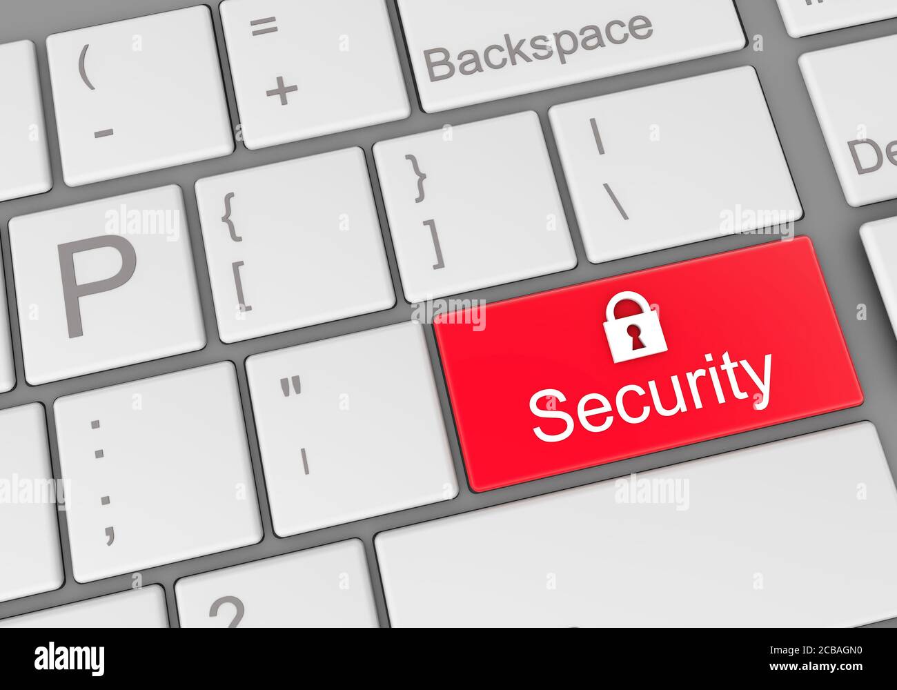 Illustration of a red "security" button on a gray keyboard Stock Photo ...