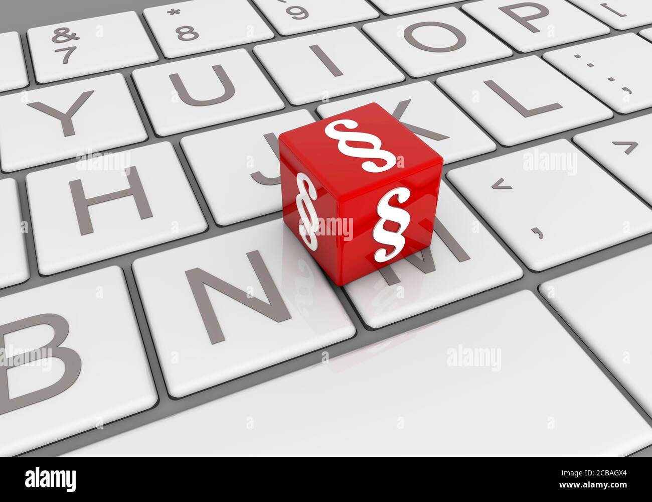 Illustration of a red cube with the section sign on it, on a keyboard ...