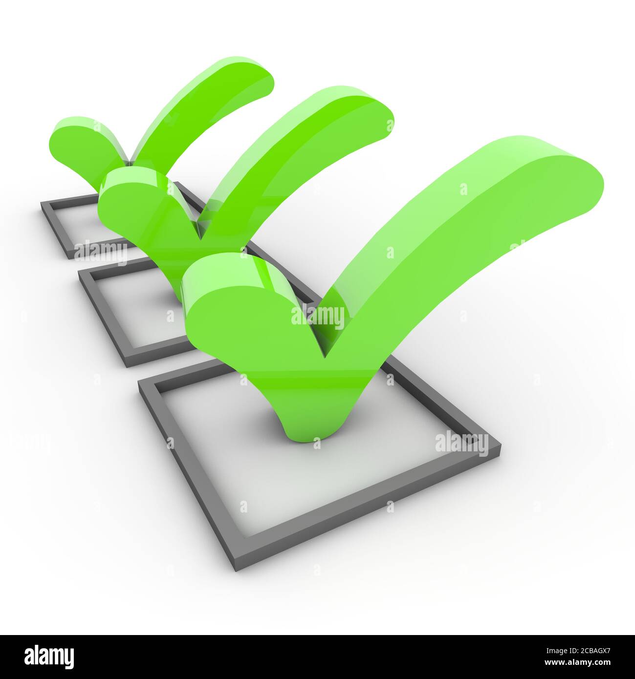 Illustration of green tick signs in squares on a white background Stock ...